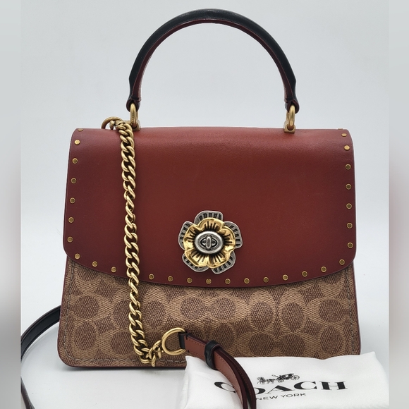 Coach | Bags | Coach Parker Top Handle In Signature Canvas Leather Rust ...
